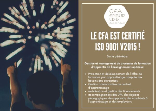 Le CFA EnSup LR est certifié ISO 9001 – CFA ENSUPLR